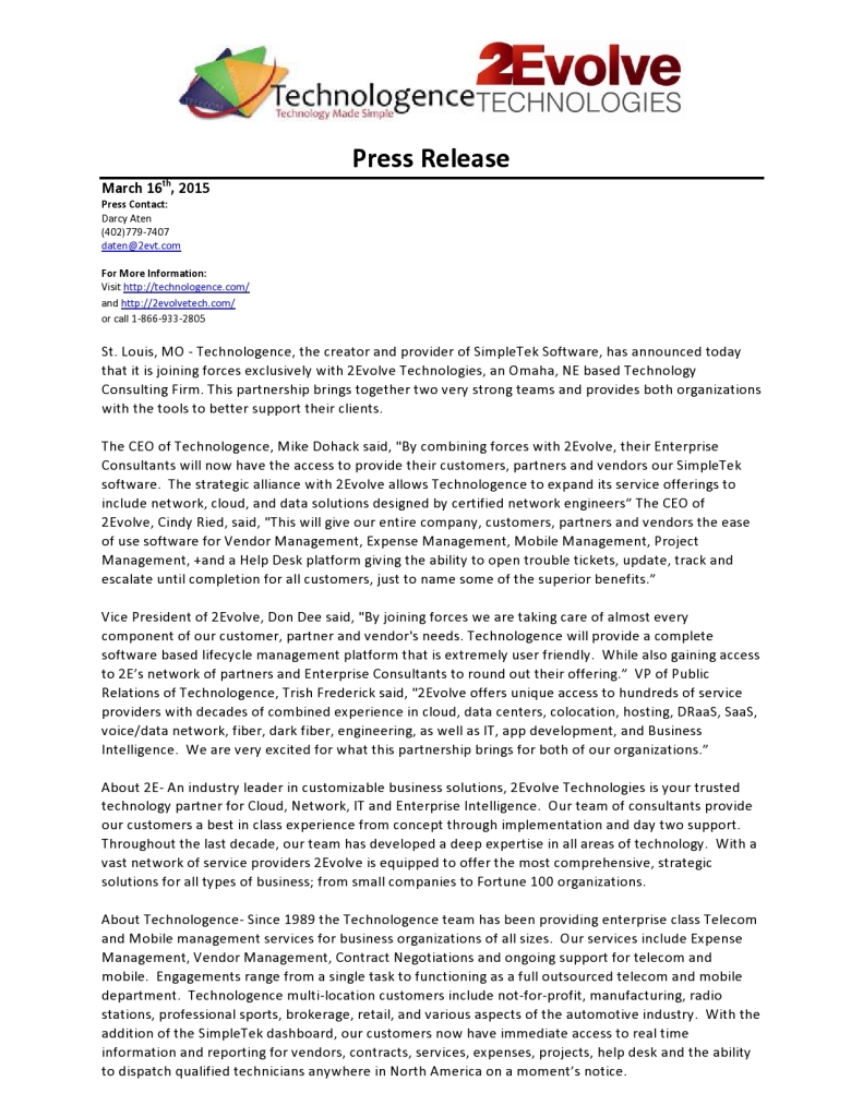 Technologence & 2Evolve Technologies Announce Partnership - 2Evolve Technologies